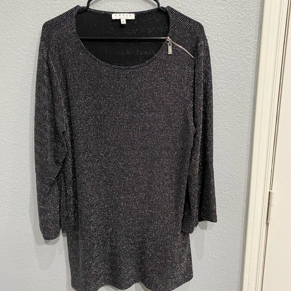 Chaus | Tops | Womens Chaus Sparkly Black And Silver Tunic Xl | Poshmark